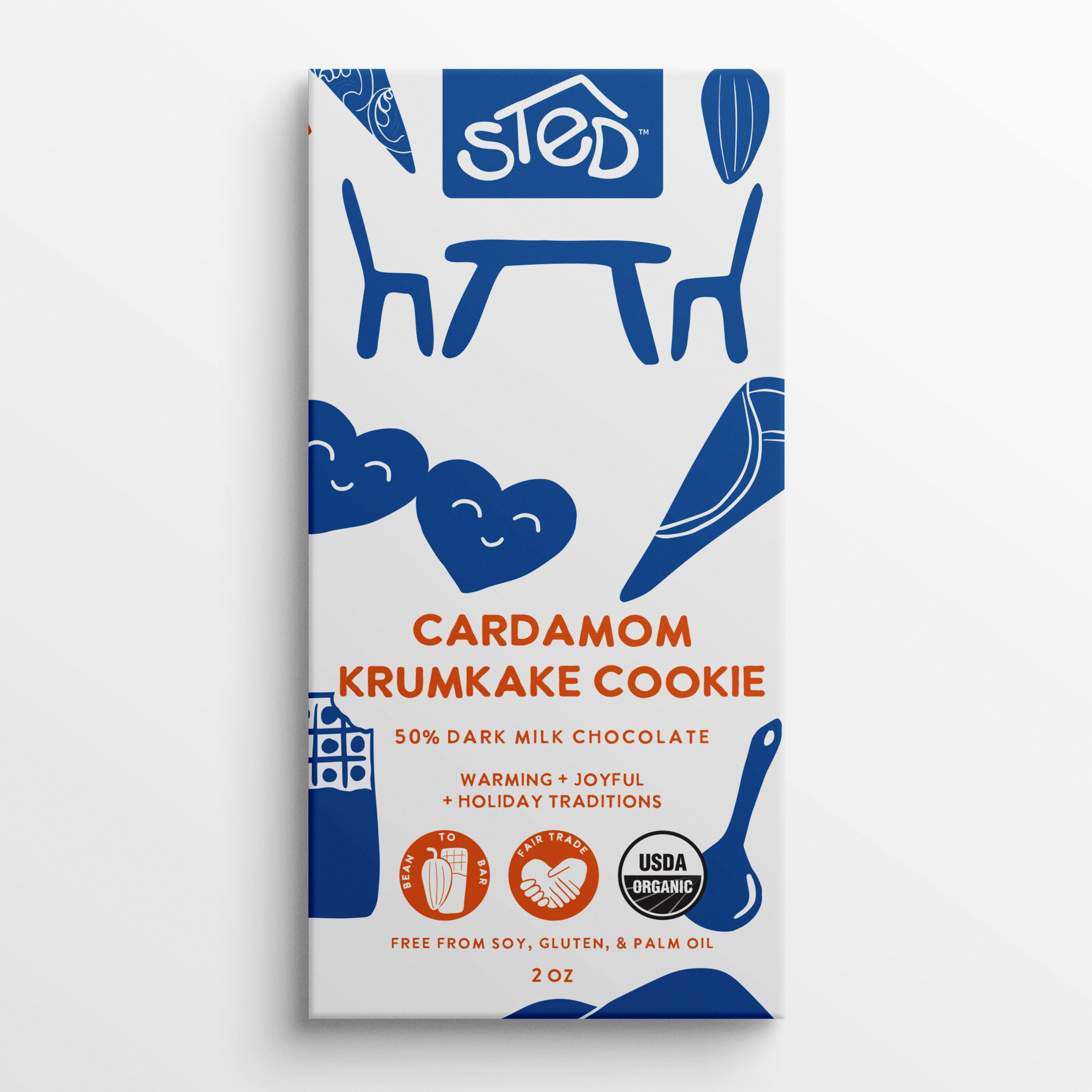 Cardamom Krumkake Cookie 50% Milk Chocolate Bar by Sted Foods