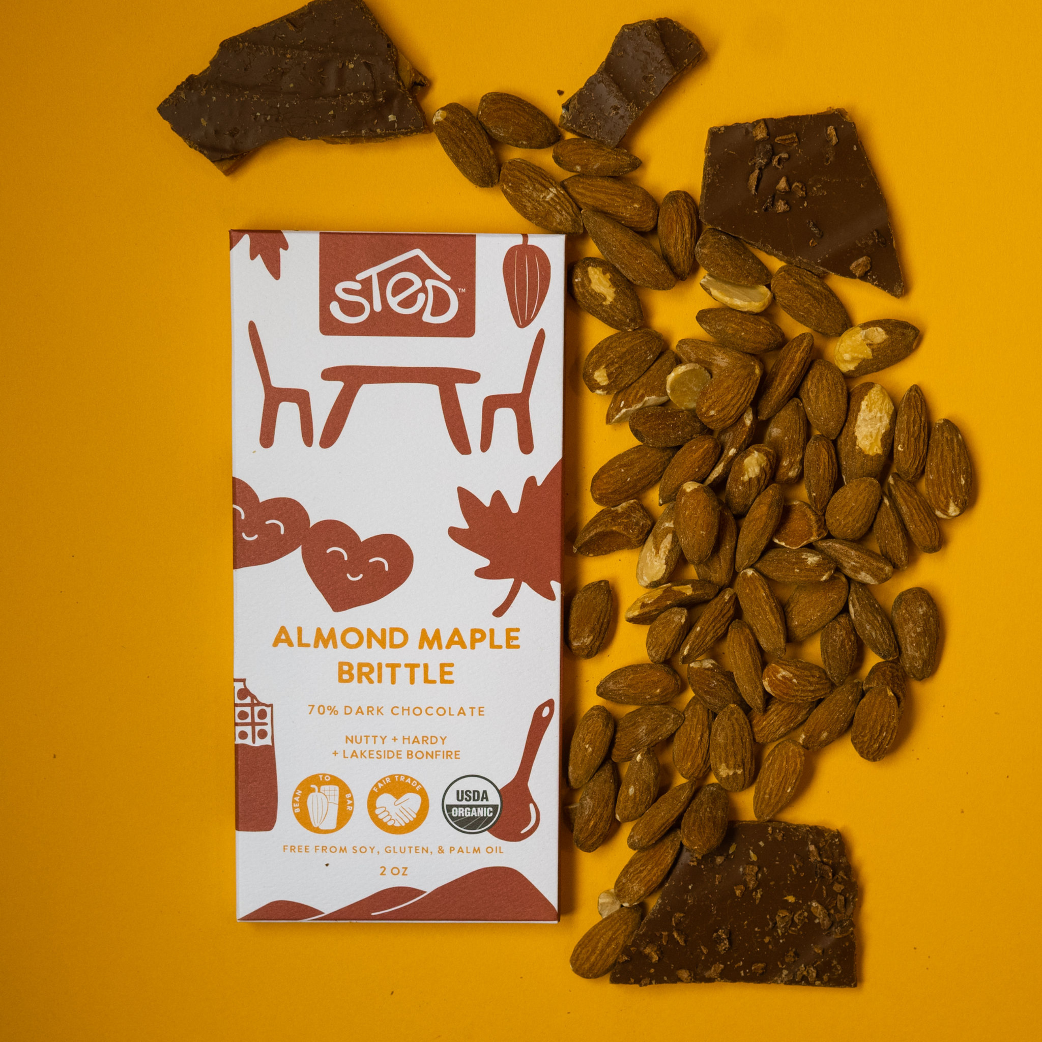 Almond Maple Brittle Dark Chocolate Bar with Roasted Almonds & Maple ...