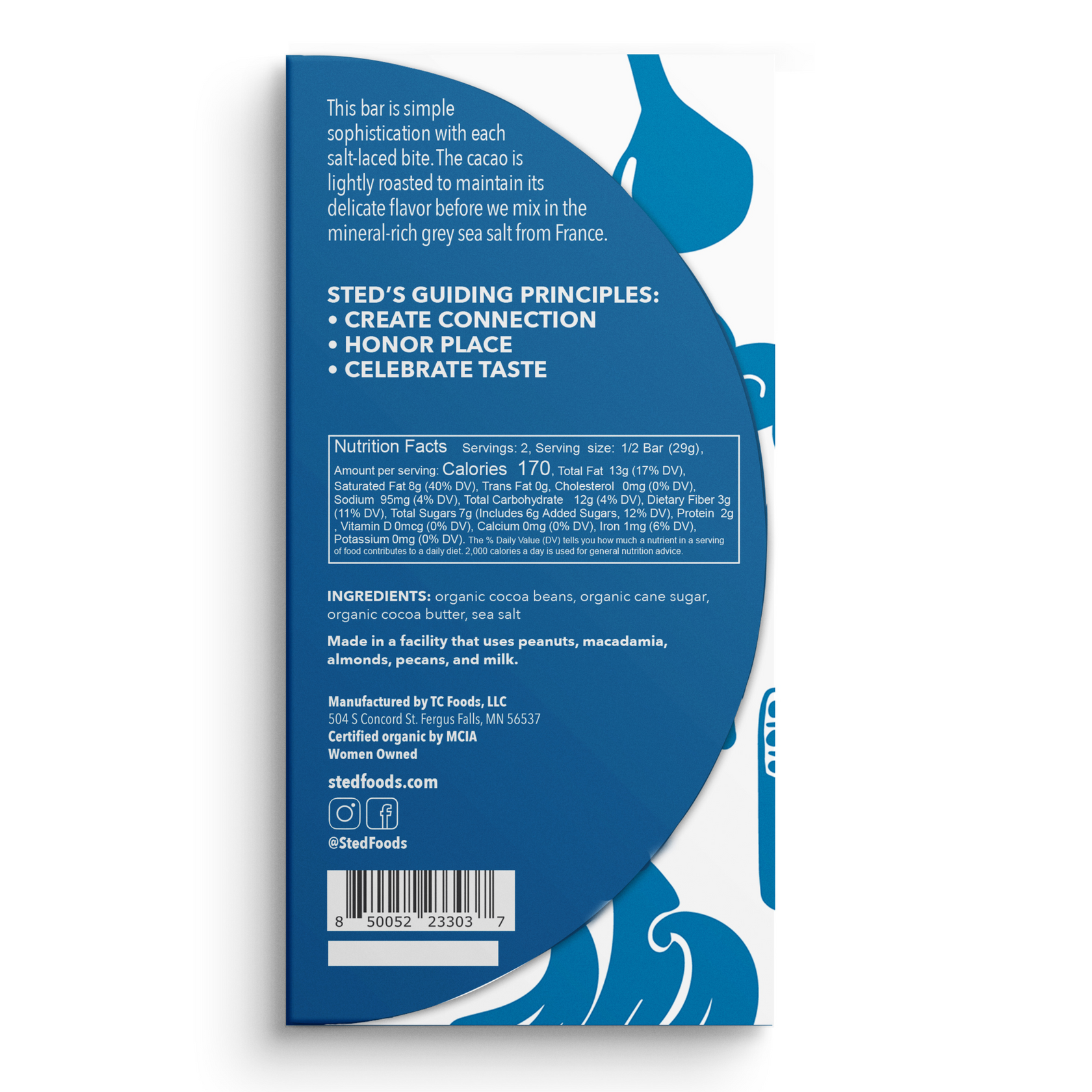 French Grey Sea Salt 70% Dark Chocolate Bar by Sted Foods